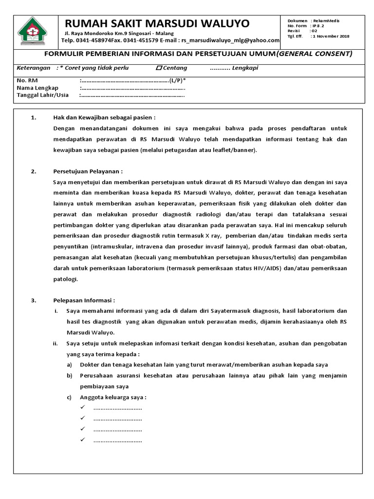 General Consent Rawat Inap | PDF