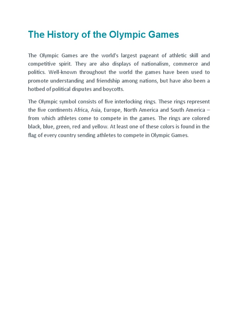 History of the Olympic Games | PDF | Politics | Travel