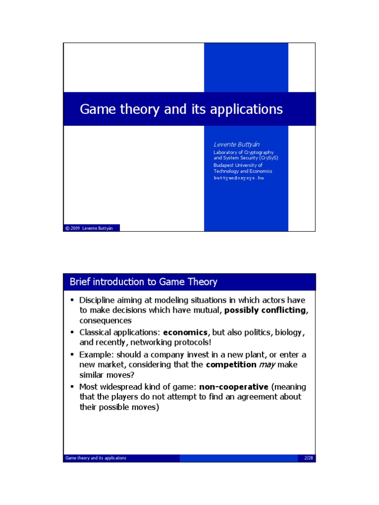 Game Theory and Its Applications | PDF | Game Theory | Economics Of ...