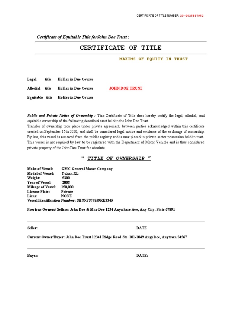 FREE Certificate of Equitable Title MASTER | PDF | Title (Property ...
