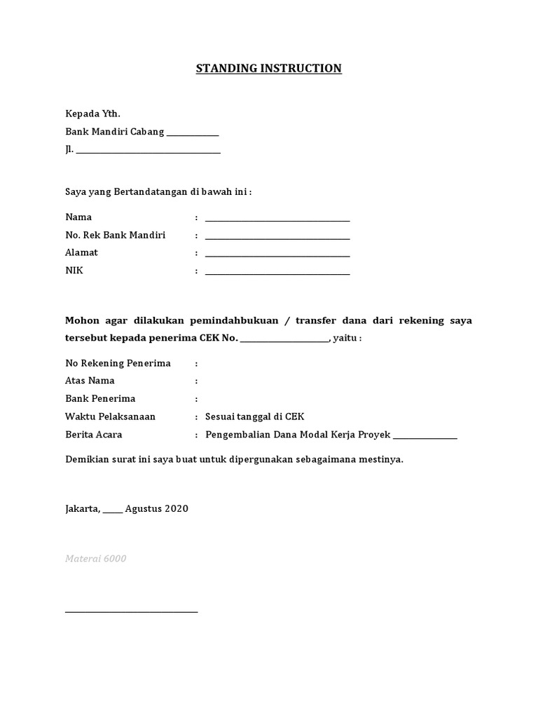 Draft Standing Instruction | PDF