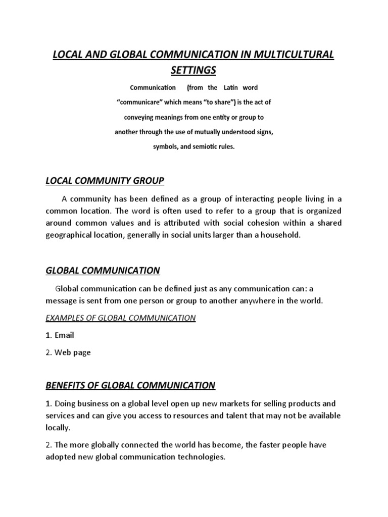 Local and Global Communication Insights | PDF | Cross Cultural ...