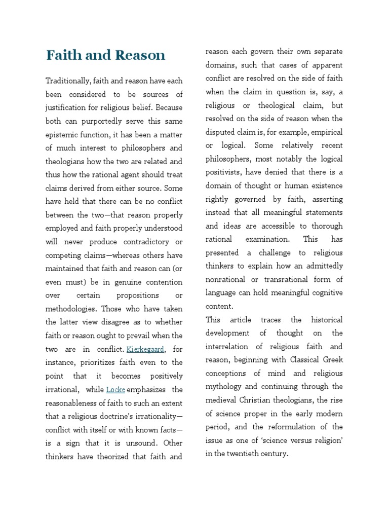 Faith and Reason | PDF | Faith | Reason