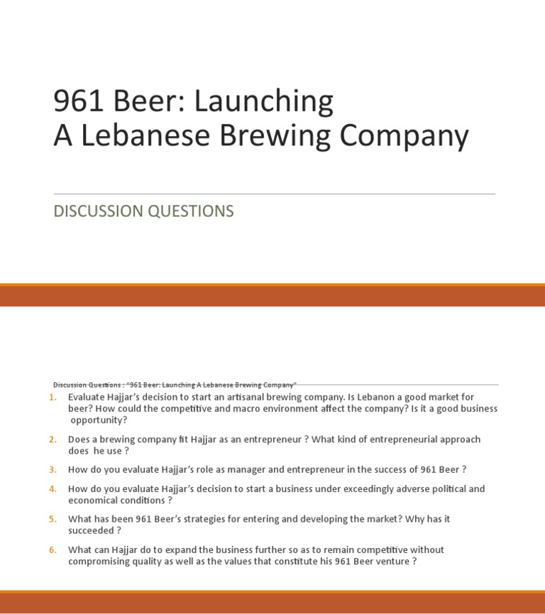 961 Beer - Launching A Lebanese Brewing Company | PDF