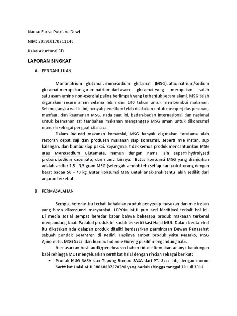 Laporan Singkat Kombis | PDF