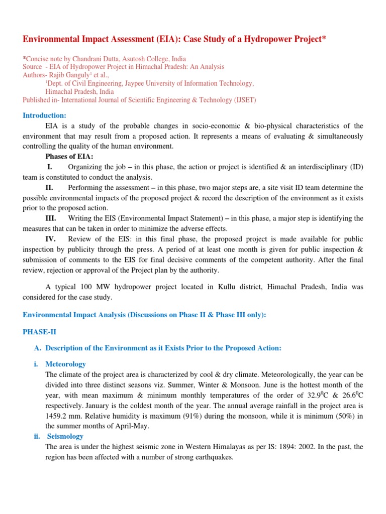 EIA of Hydropower Project Case Study | PDF | Environmental Impact ...