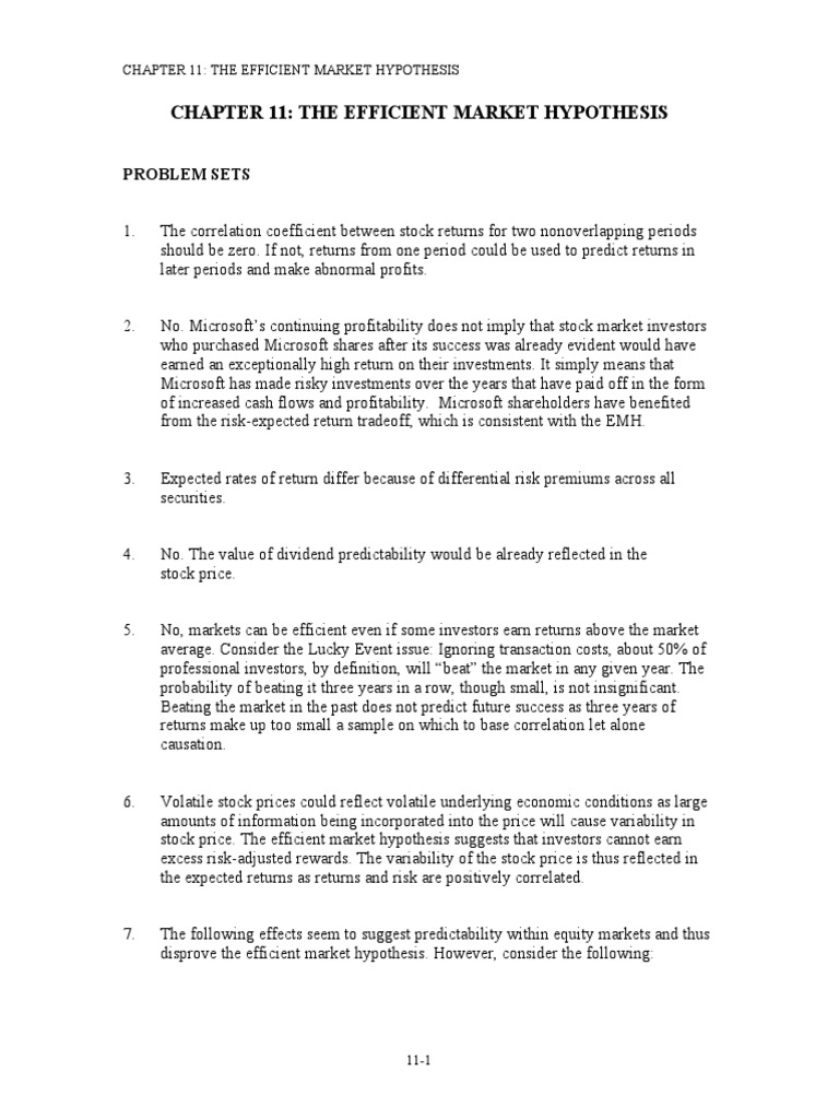 Exploring the Implications of Market Efficiency and Analyzing Evidence for and Against the ...