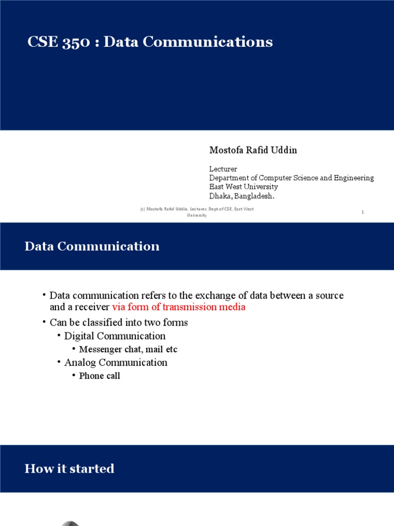 CSE 350: Data Communications: Mostofa Rafid Uddin | PDF | Transmission Medium | Data Transmission