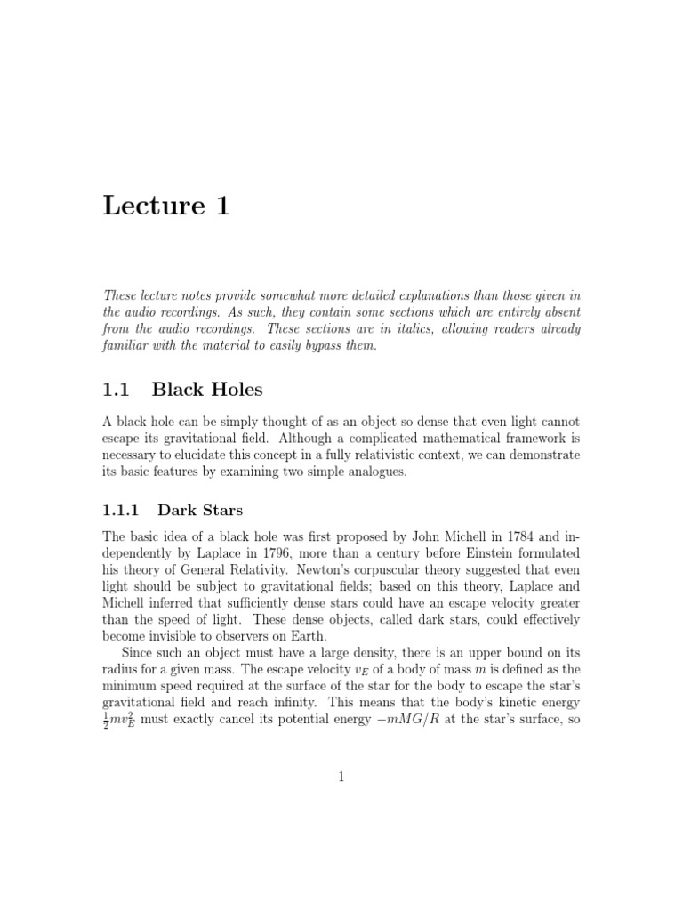 Black Holes and Holography Course Notes | PDF | Black Hole | Event Horizon