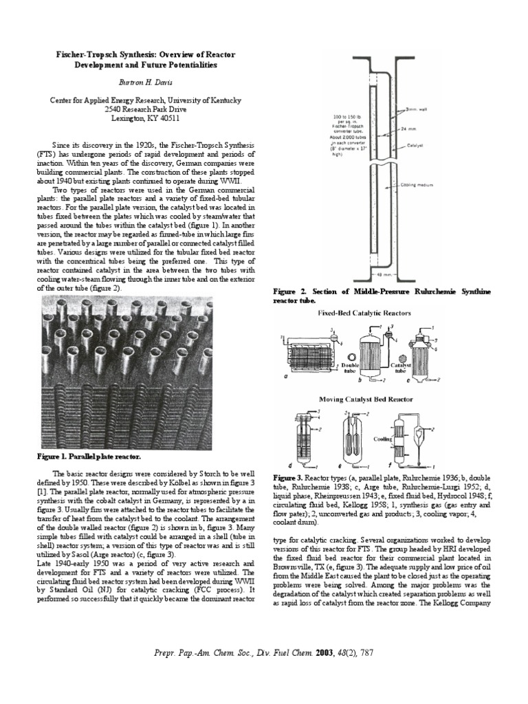 Fischer-Tropsch Synthesis- Overview of Reactor-BH Davis | Chemical ...