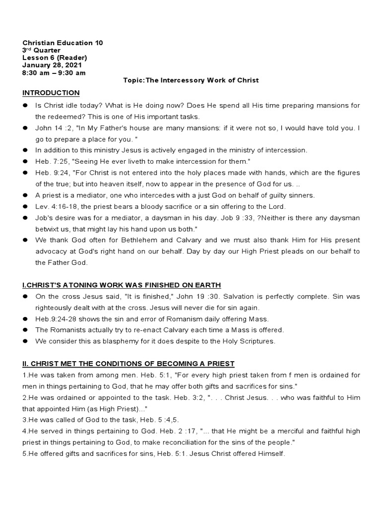 Christian Education 10 3rd Quarter Lesson 6 | PDF | Intercession ...