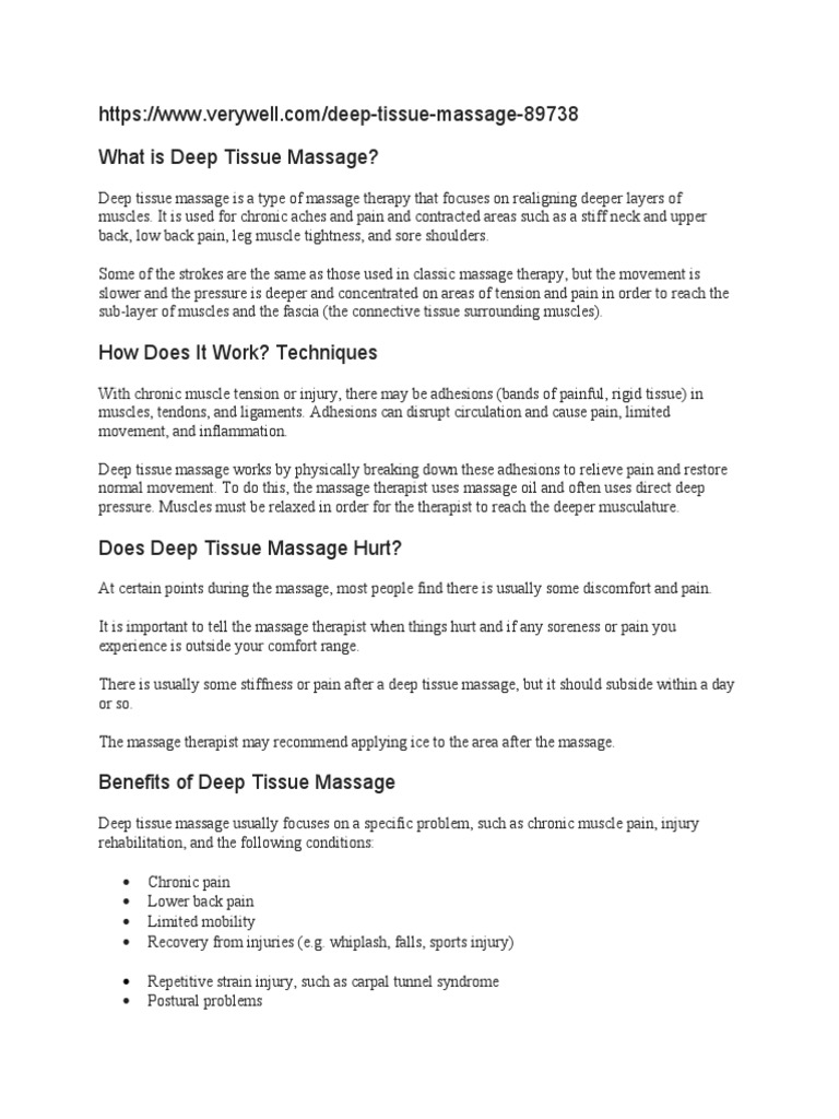 Deep Tissue Massage | PDF | Massage | Low Back Pain