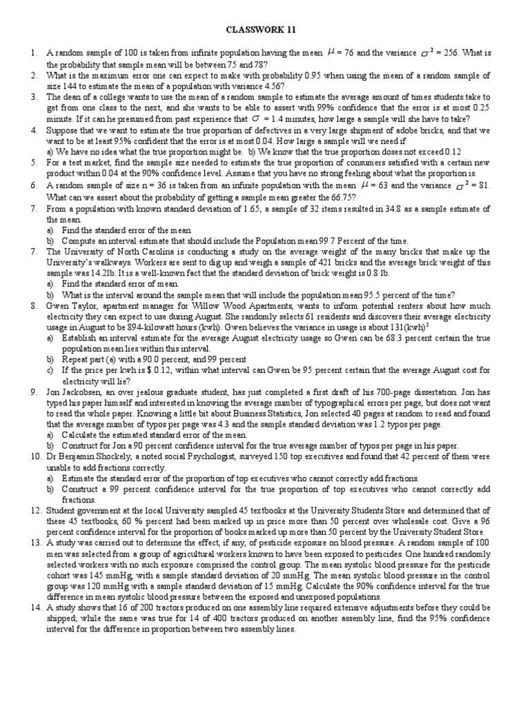 Statistics Problems for Students | PDF | Standard Error | Errors And Residuals