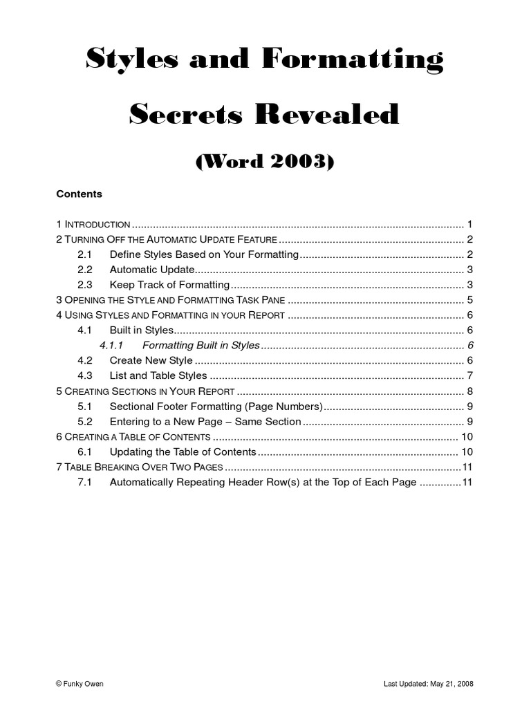 How To Use The Styles Function (MS Word 2003) | PDF | Paragraph | Table ...