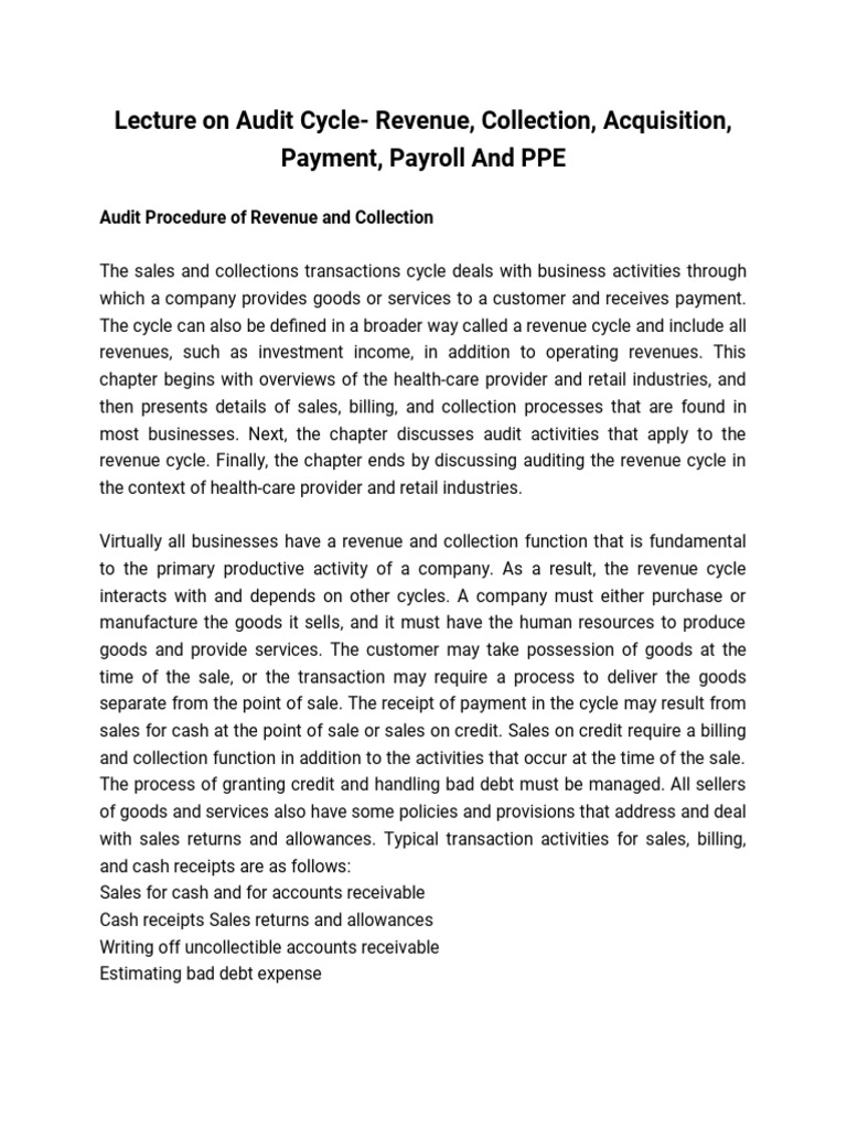 Audit Cycle Revenue Collection | PDF | Payroll | Accrual