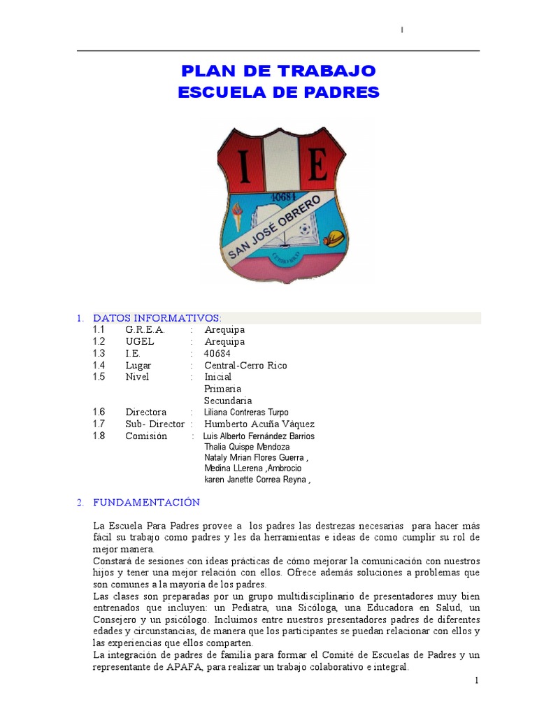 Plan de Escuelas para Padres de Familia | PDF | La naturaleza humana