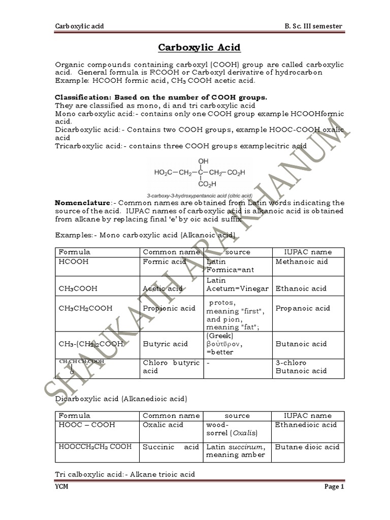 Carboxylic Acid: Classification: Based On The Number of COOH Groups ...