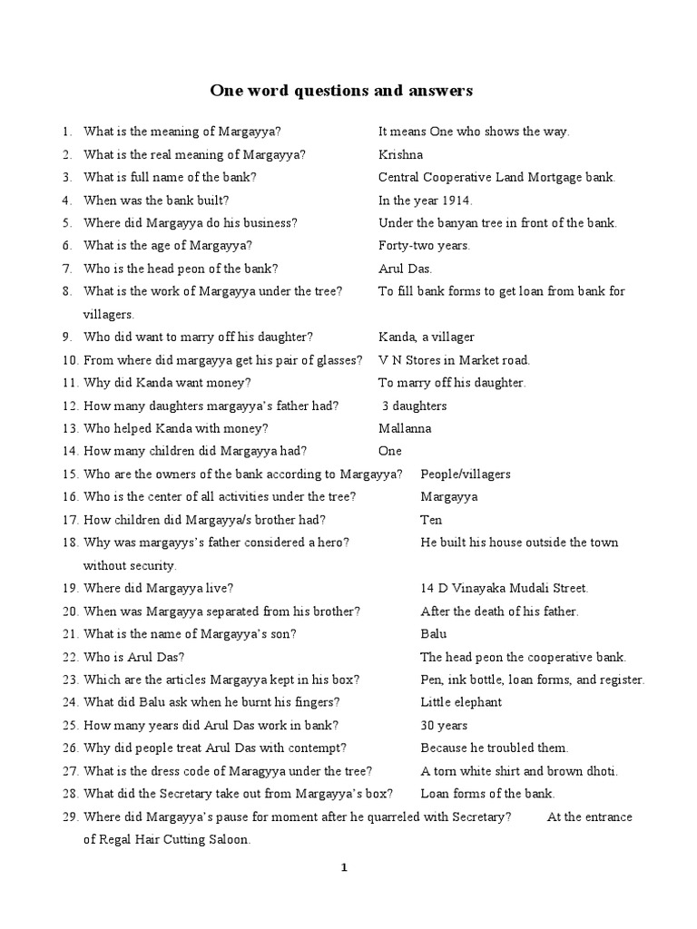 Margayya's One Word Questions and Answers Guide | PDF