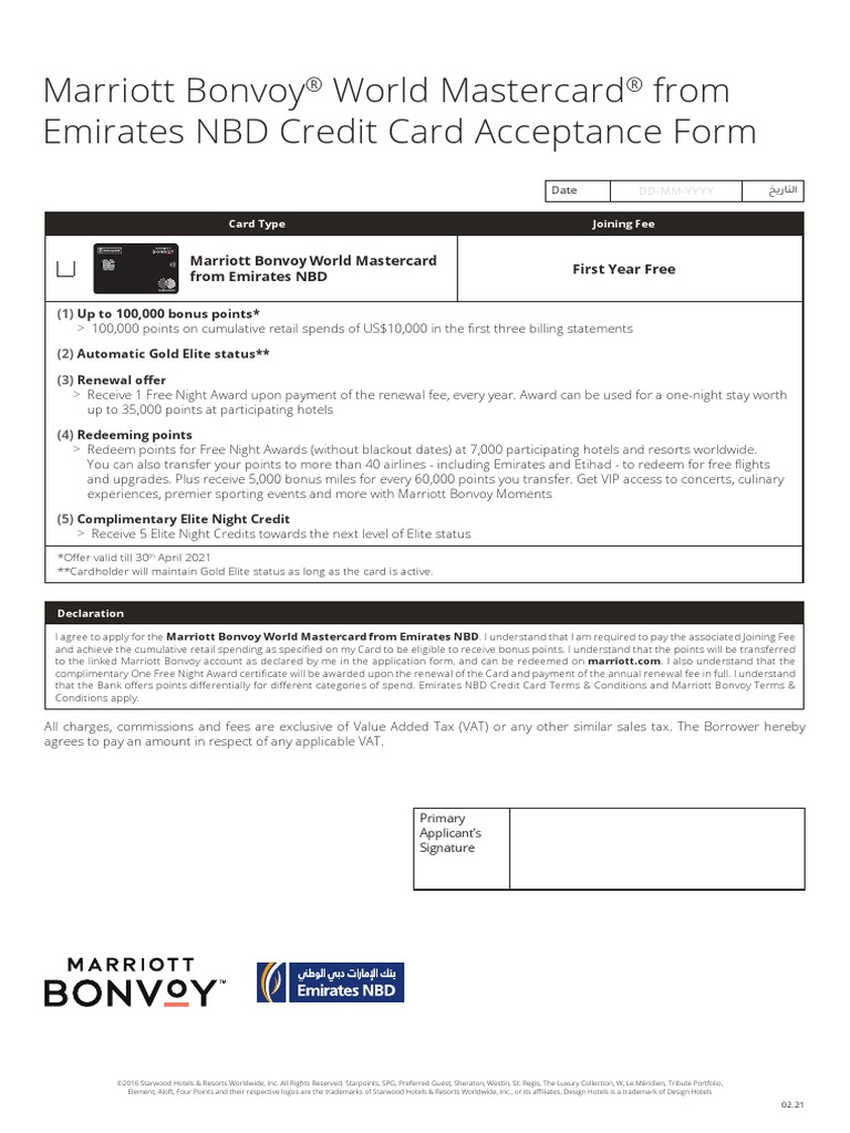 Marriott Bonvoy Offer Acceptance Form - 100K1 | PDF | Banking ...