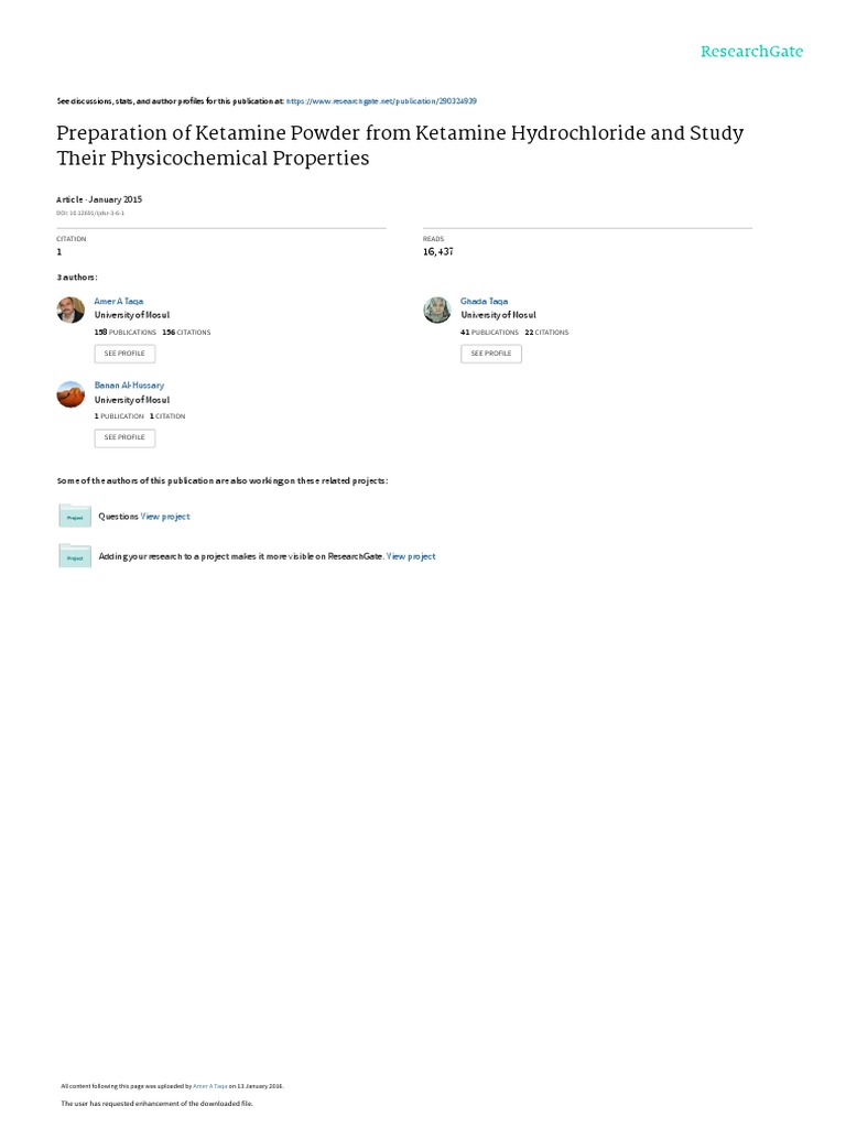 Preparation of Ketamine Powder From Ketamine Hydrochloride and Study ...