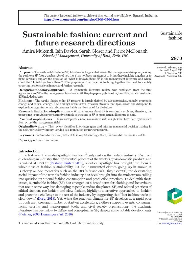 Sustainable Fashion - Current and Future Reserach Directions | PDF ...