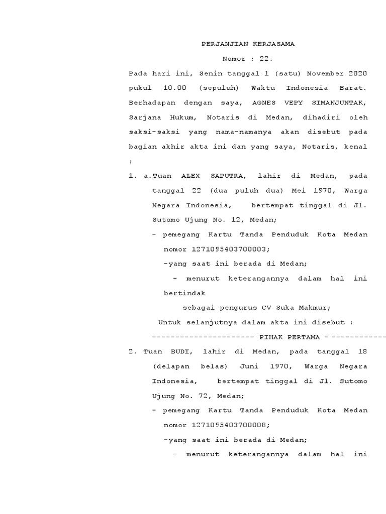Akta Notaris Hukum Perjanjian, Agnes Vepy Simanjuntak | PDF