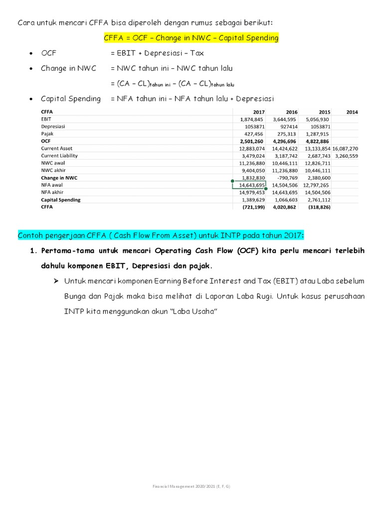 Menghitung Cash Flow From Assets Perusahaan INTP Tahun 2017 | PDF