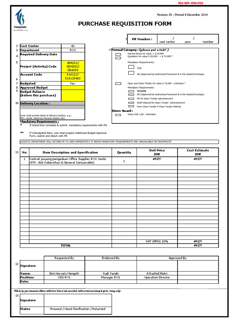 Purchase Requisition Form: Normal Category: ( | PDF | Business