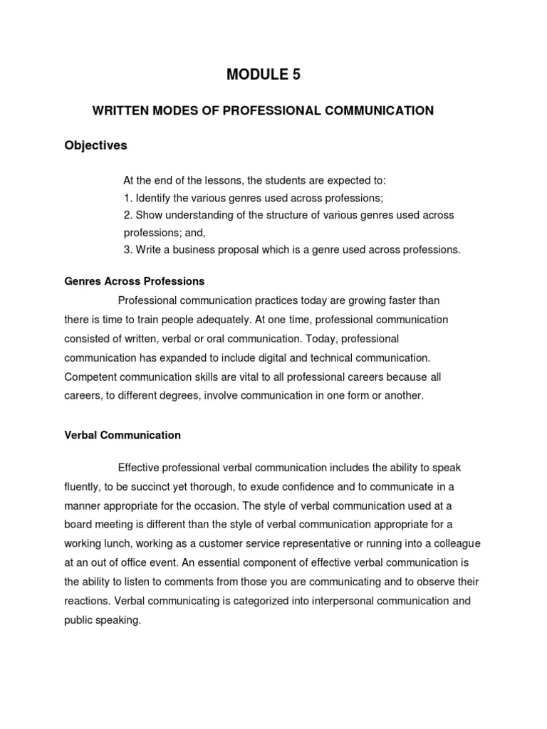 Written Modes of Professional Communication: Genres Across Professions | PDF | Paragraph ...