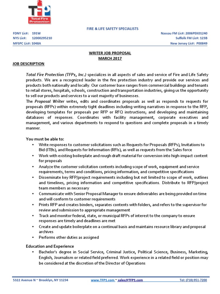 Proposal Writer Job Description Template | PDF | Request For Proposal ...