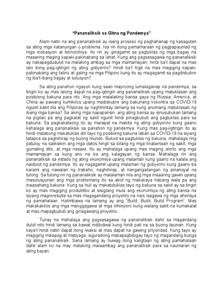 Pananaliksik Sa Gitna NG Pandemya | PDF