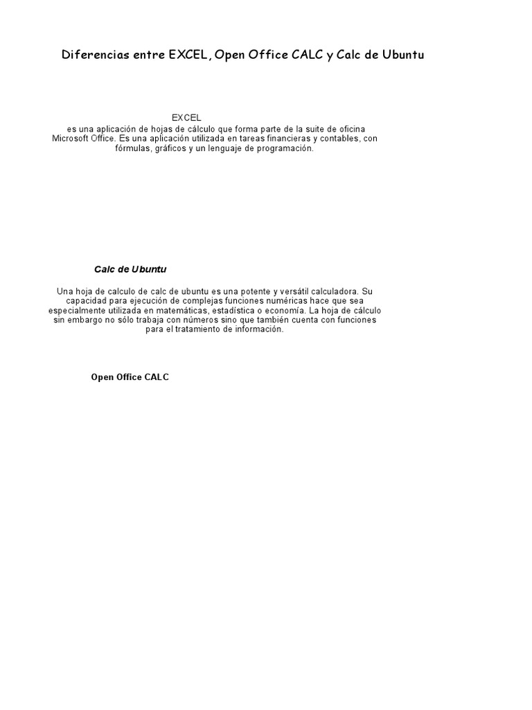 Diferencias Entre EXCEL, Open Office CALC y Calc de Ubuntu | PDF