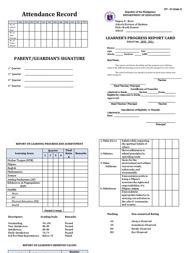 Attendance Record: Parent/Guardian'S Signature | PDF | Behavior ...