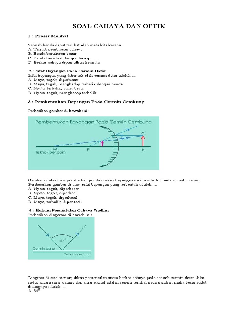 Soal Cahaya Dan Optik Kls 8 | PDF
