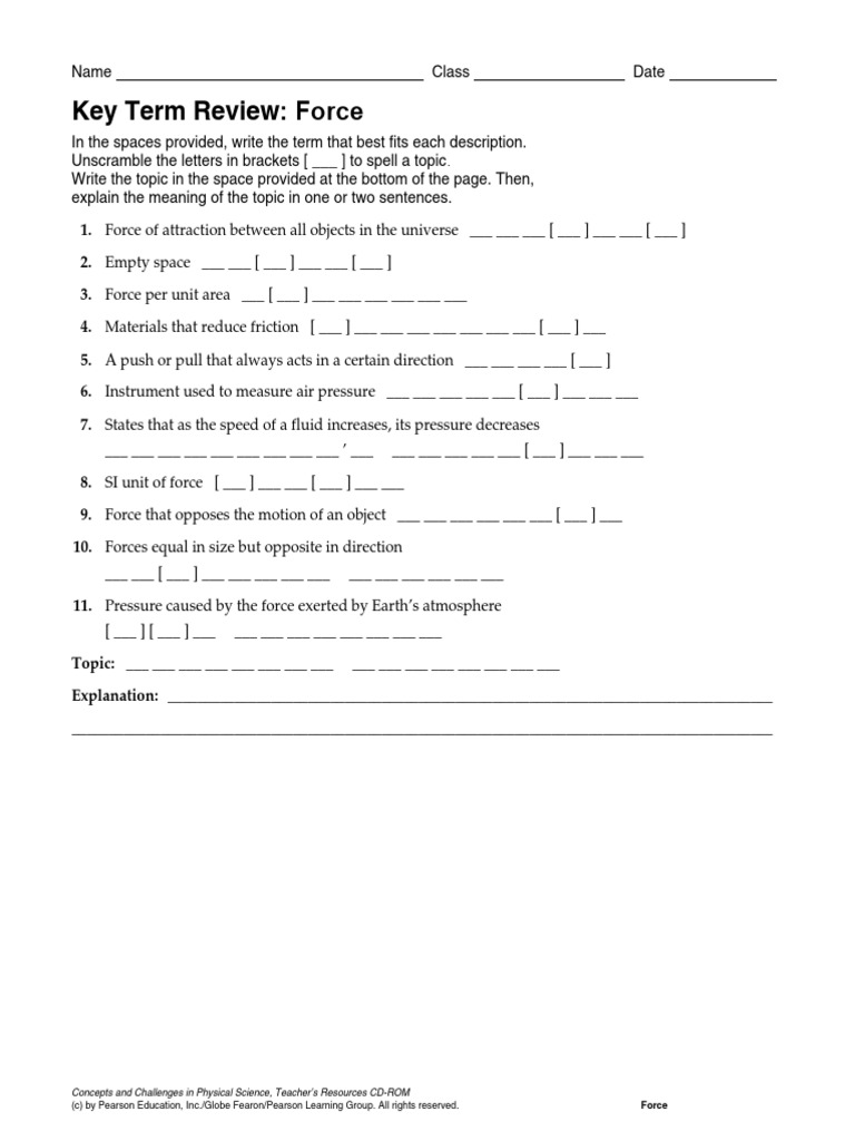 Key Term Review: Force: Concepts and Challenges in Physical Science ...