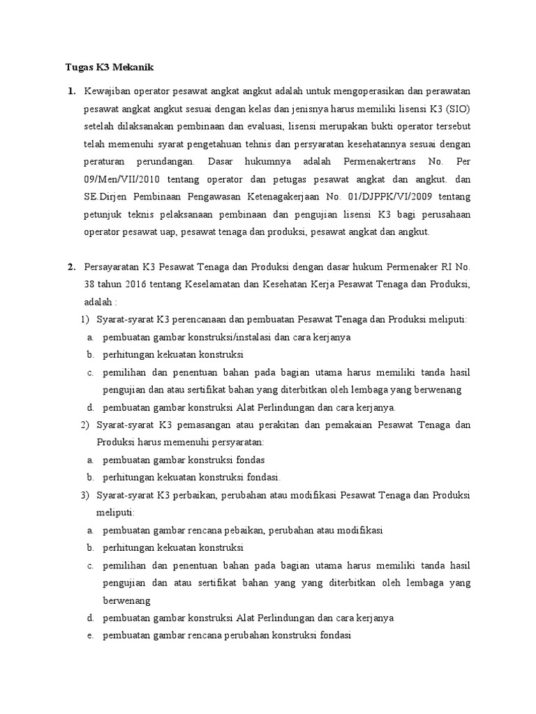 Tugas K3 Mekanik | PDF