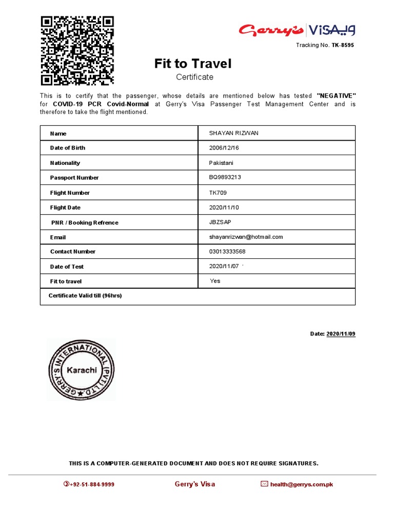 Fit To Fly Certificate | PDF