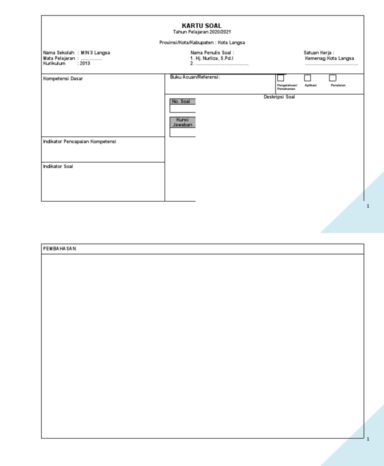 Format Kartu Soal k13 | PDF