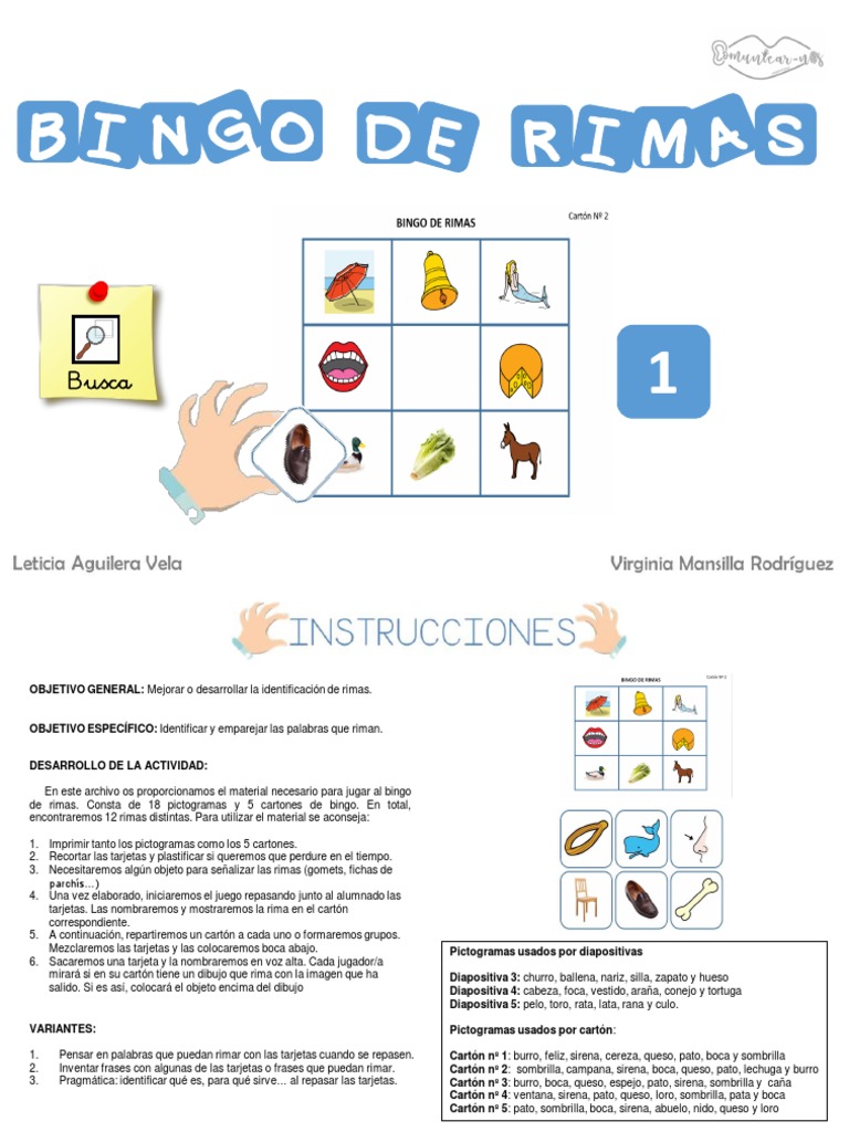 Bingo de Rimas: Juego Educativo Infantil | PDF | Juegos y lotería | Ocio