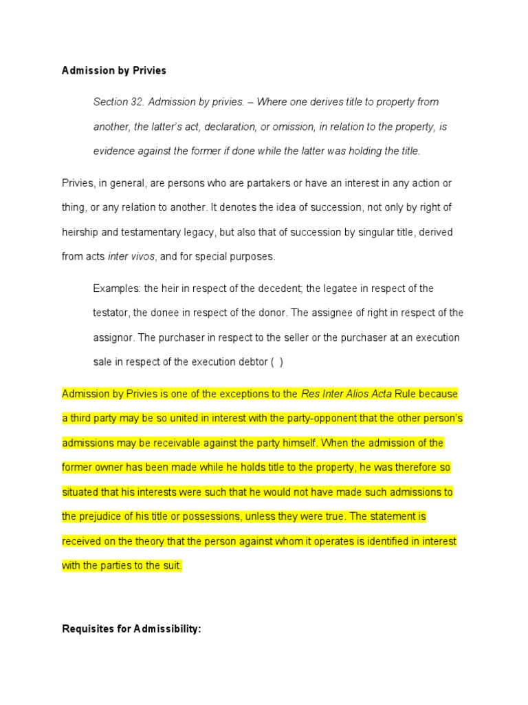 Admission by Privies | PDF | Will And Testament | Natural Resources Law