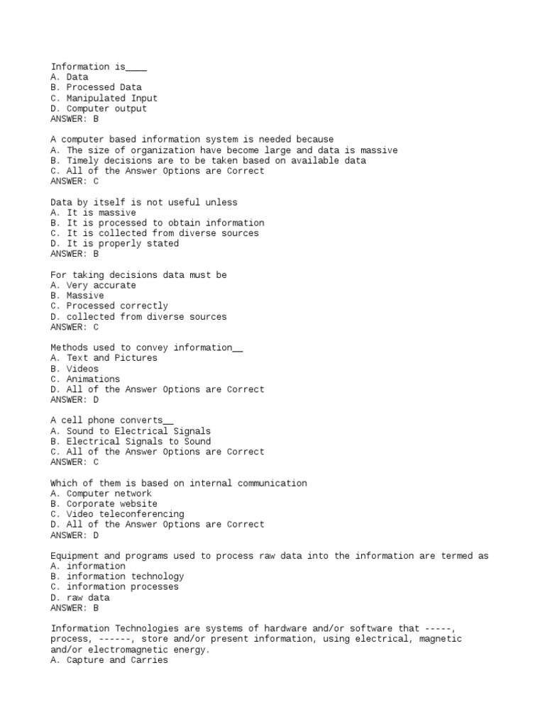 01 - Introduction To Information System - MCQ | PDF