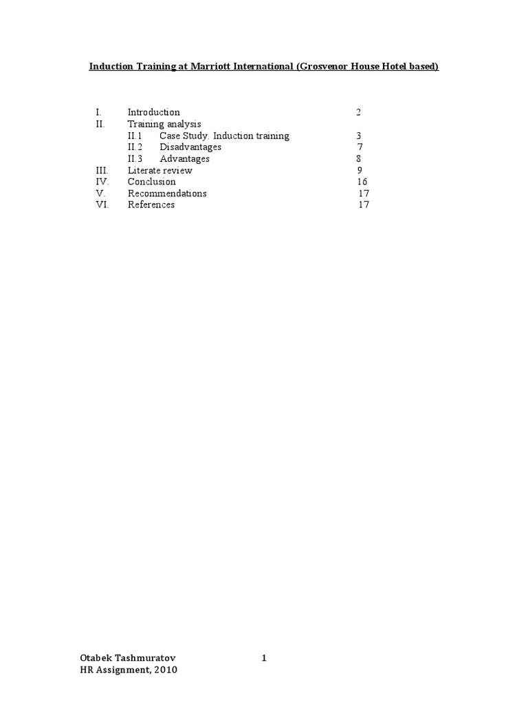 Induction Training at Marriott International (Grosvenor House Hotel ...