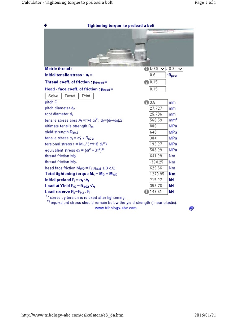 Bolt Torque - Calculators | PDF | Screw | Yield (Engineering)