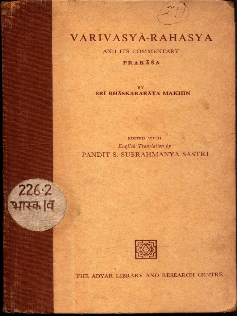 Varivasya - Rahasya - Sri Bhaskara Raya Makhin | PDF