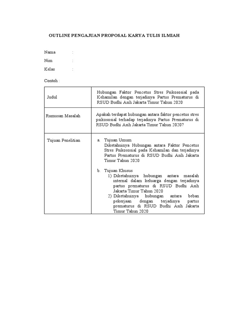 Contoh Outline Pengajuan Proposal KTI | PDF