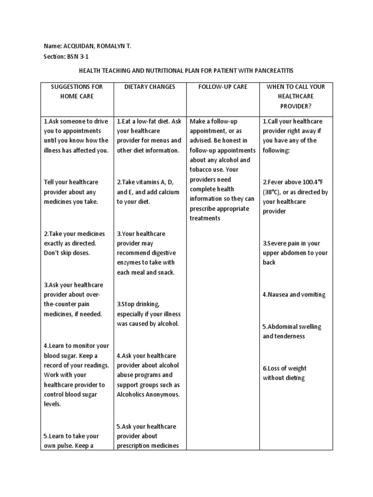 PANCREATITIS Patient Education | PDF | Dieting | Health Care