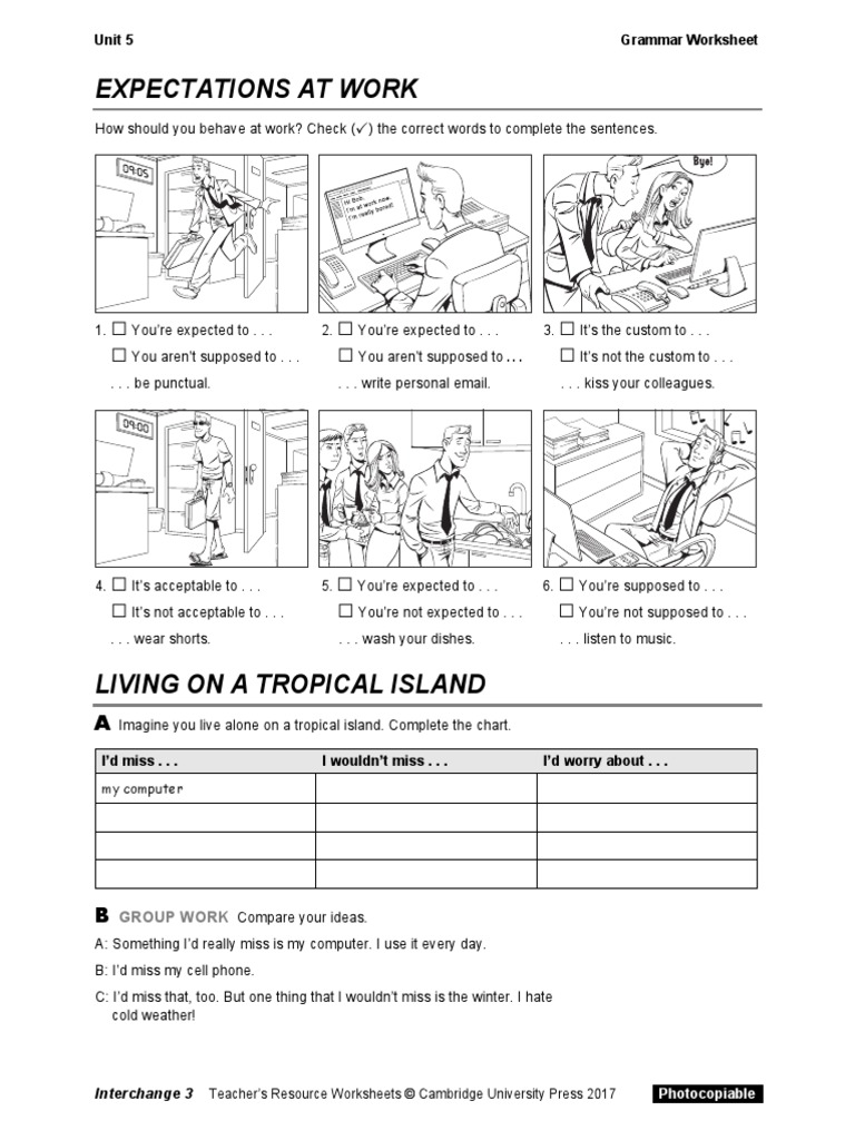 Expectations at Work: Unit 5 Grammar Worksheet | PDF