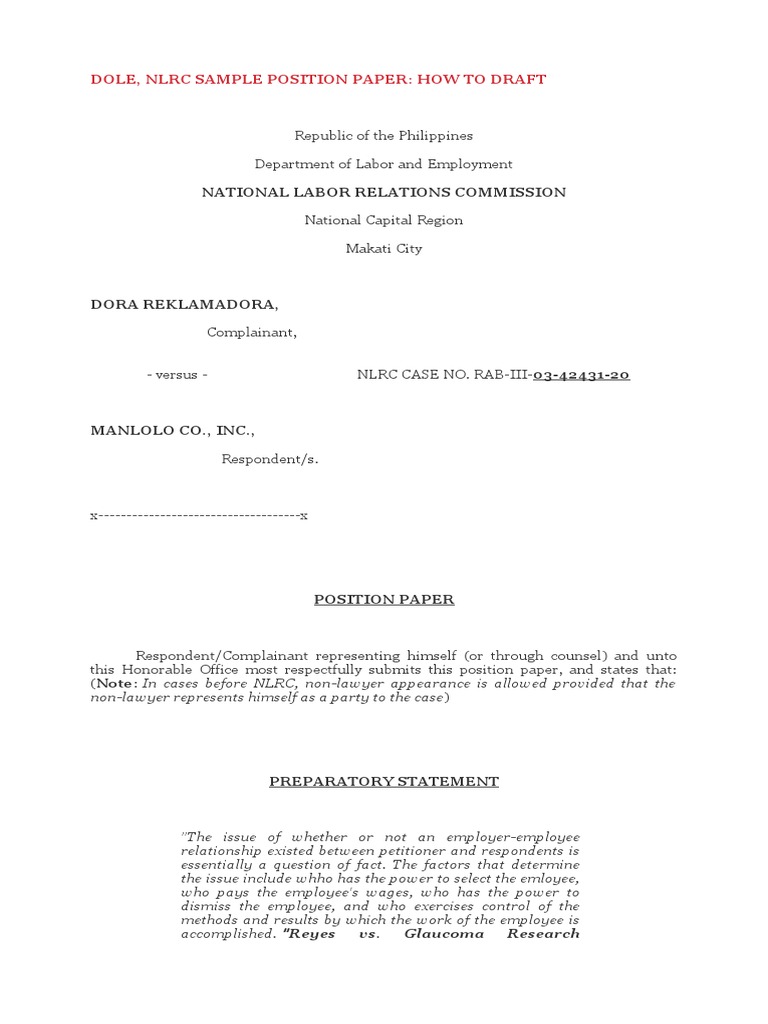 Position Paper Template | PDF | Wage | Employment