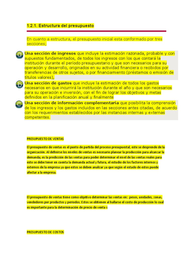 Estructura Del Presupuesto | PDF | Costo | Presupuesto