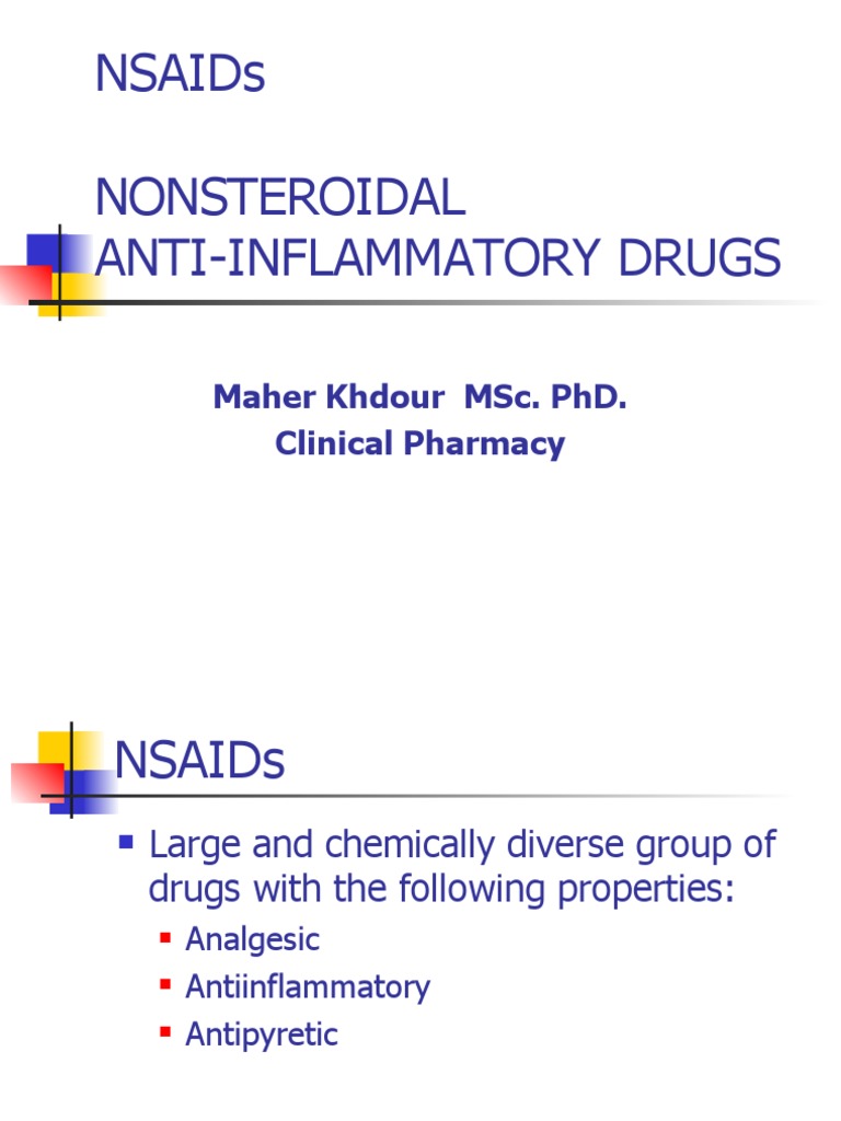 Nsaids Nonsteroidal Anti-Inflammatory Drugs: Maher Khdour Msc. Phd ...